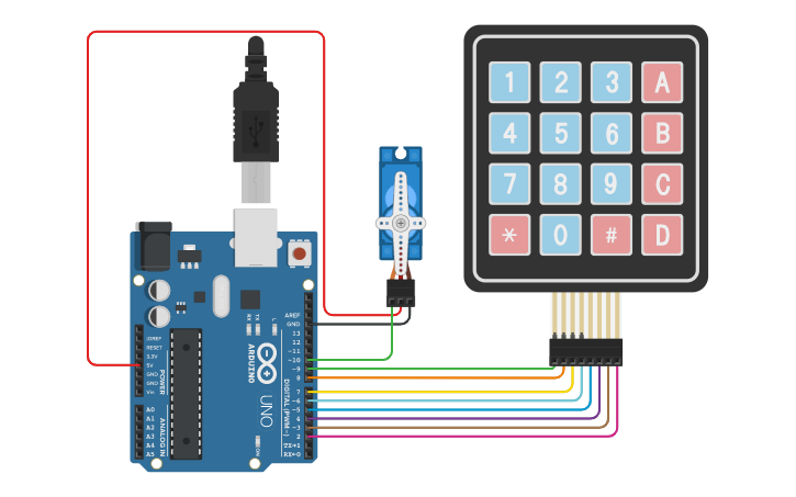 Circuit design Keypad Lock - Tinkercad