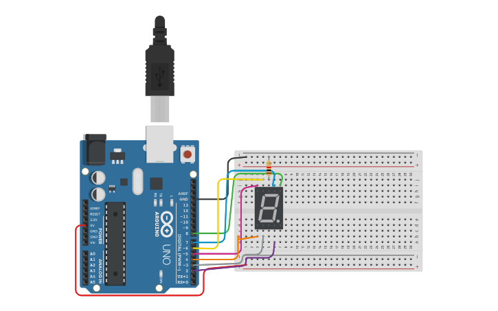 Circuit design Display 7 segmentos | Tinkercad