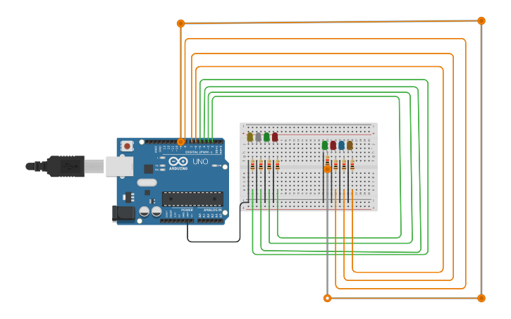 Circuit design Sequence LED with Brightness | Tinkercad
