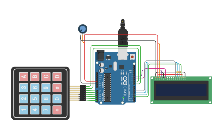 Circuit design Aula 10 - Desafio 10 - LCD e Teclado 4x4. | Tinkercad