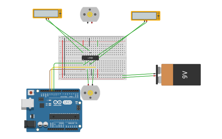 Circuit design COntrolling the direction of DC motor - Tinkercad
