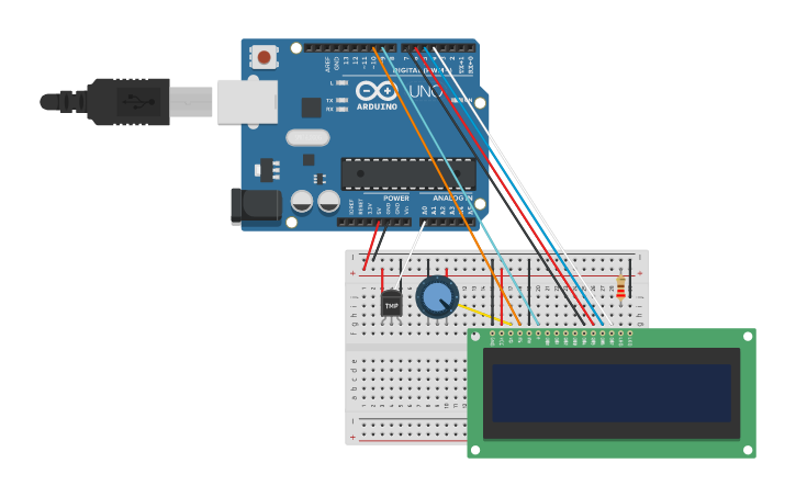 Circuit design LCD sensor de temperatura - Tinkercad