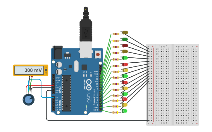Circuit design Controle entrada analógica | Tinkercad