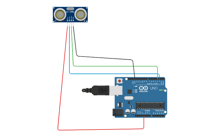 Circuit design MEDICIÓN DE DISTANCIA CON SENSOR ULTRASONICO | Tinkercad