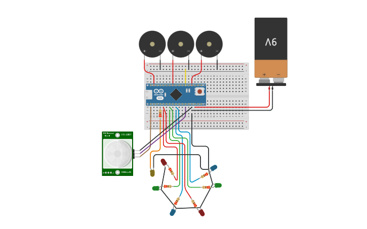 Circuit design Arduino Birthday Music Box with LEDs - Tinkercad