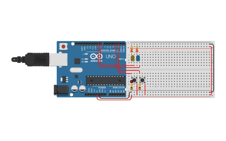 Circuit design prender y apagar 2 leds con 2 pulsadores - Tinkercad Circuit design prender y apagar 2 leds con 2 pulsadores - Tinkercad