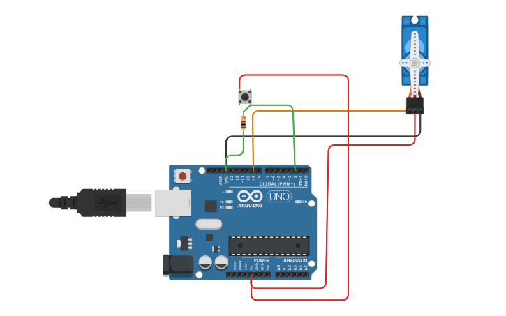 Circuit design Working Servo with Push Button - Tinkercad