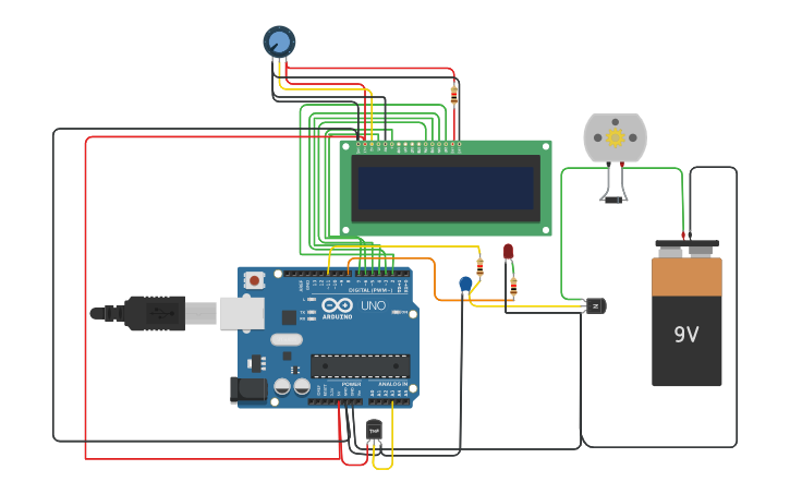 Circuit design Temperature controlled Fan - Tinkercad