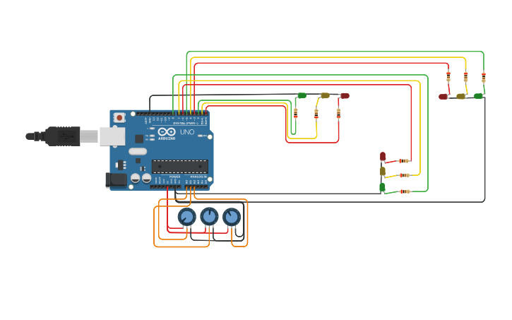 Circuit design Traffic Lights - Tinkercad