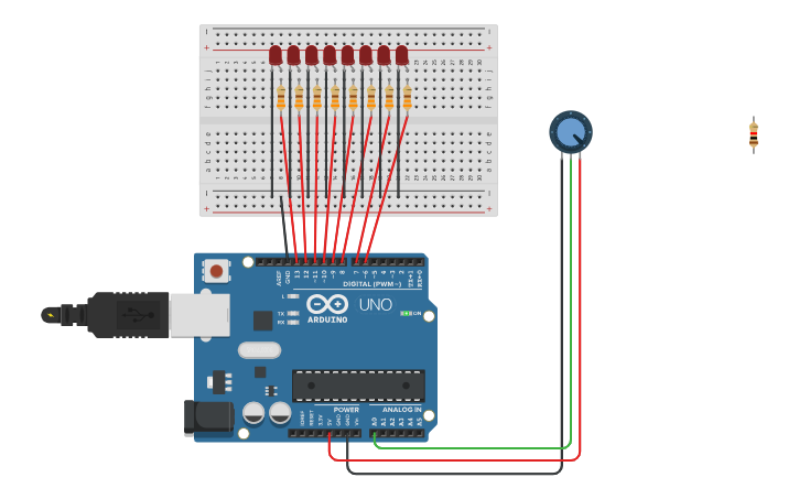 Circuit design 8 LED Potansiyometre | Tinkercad