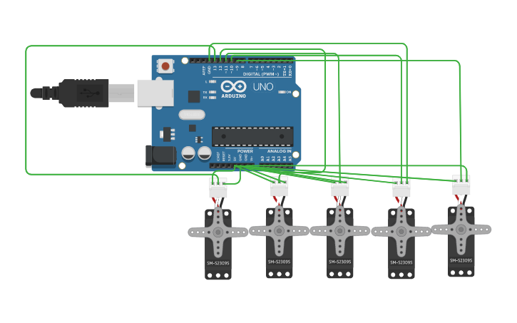 Circuit Design Activityno 9 Rotate 5 Servo Motors Tinkercad