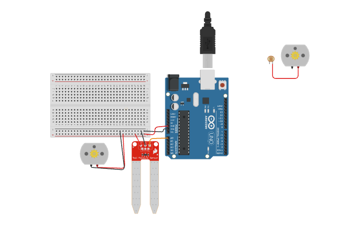 Circuit design Humidity sensor and cc motor - Tinkercad