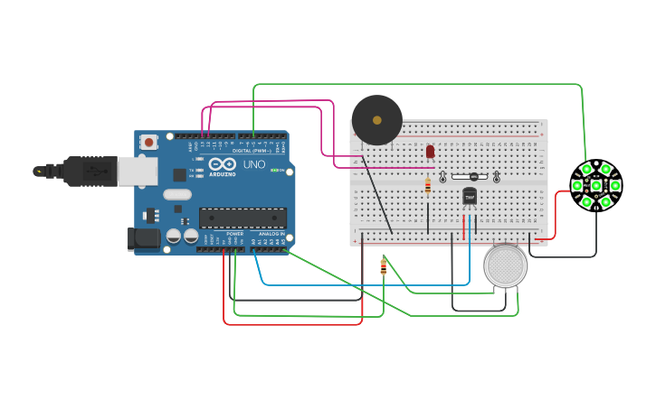 Circuit design Fire and Gas detection system - Tinkercad