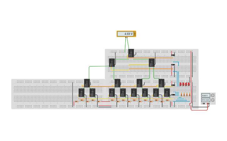Circuit design D/A 4-bit Converter (relays) - Tinkercad