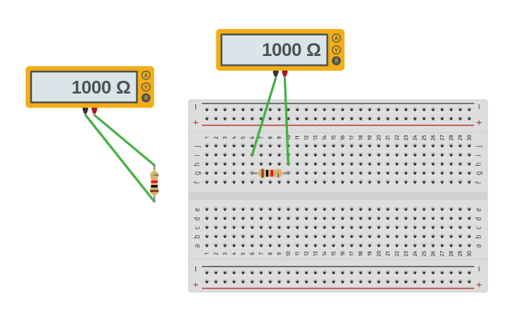 Circuit design MEDICIÓN DE RESISTENCIA USANDO EL MULTIMETRO - Tinkercad