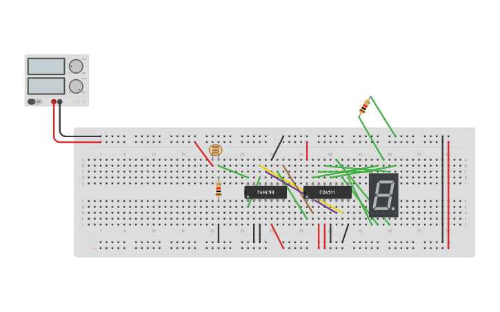 Circuit design Light dependent with 7 segment - Tinkercad