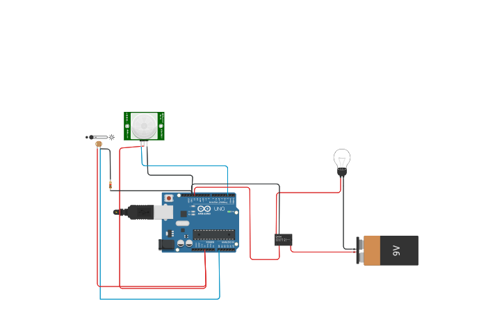 Circuit design Simulasi Lampu Otomatis dengan Sensor PIR - Tinkercad Circuit design Simulasi Lampu Otomatis dengan Sensor PIR - Tinkercad