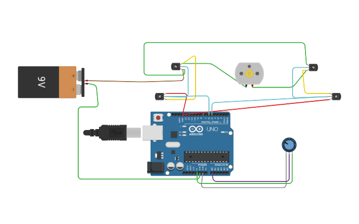 Circuit design h bridge motor drive, speed control using potentiometer - Tinkercad
