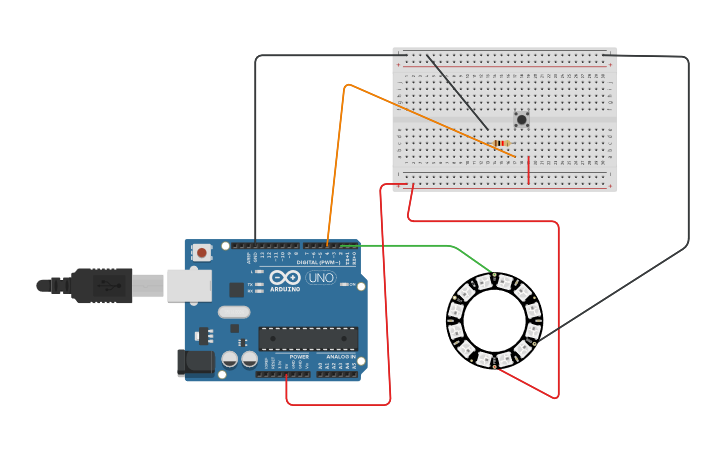Circuit design NeoPixel Ring 12LED Button Single/Double Press - Tinkercad