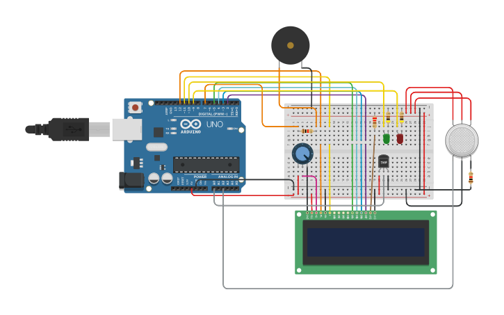 Circuit design Fire Detector - Tinkercad