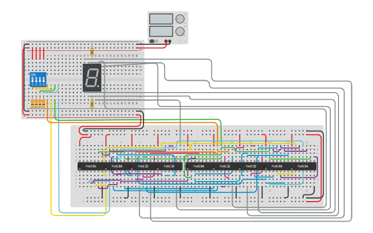 Circuit design Práctica 7. Display 7 segmentos - Tinkercad
