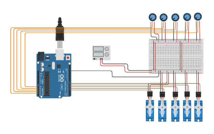 Circuit design servos - Tinkercad