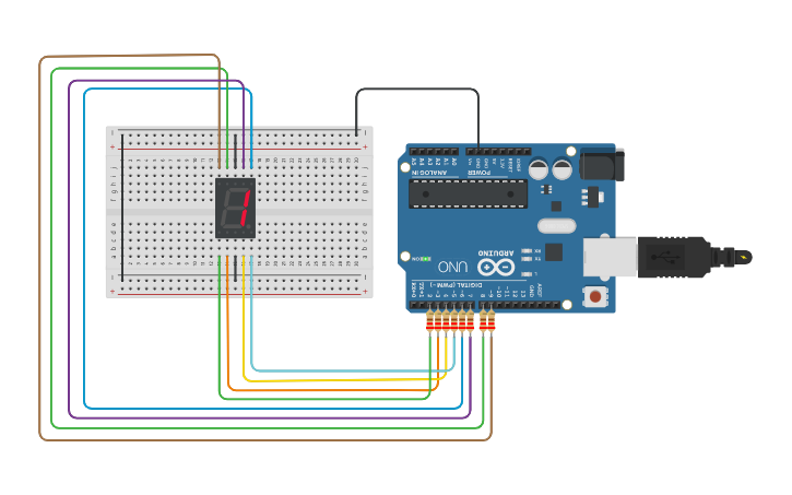 Circuit design 7 segment display counter Ardunio - Tinkercad