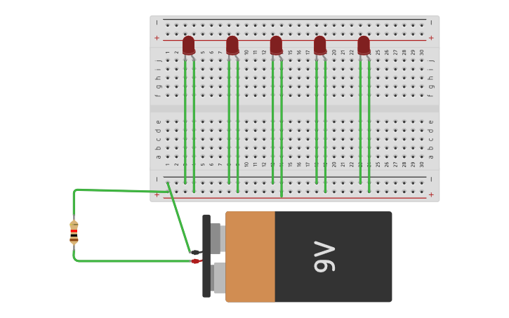 Circuit design 5 led in parallel | Tinkercad