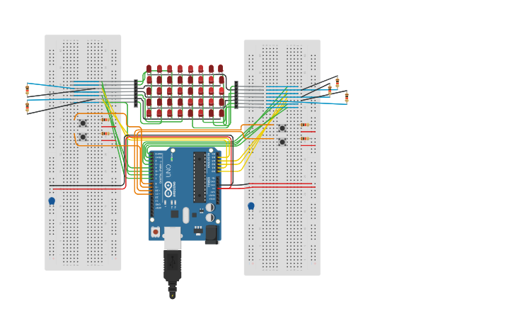 Circuit design Led 5x8 ping pong game - Tinkercad