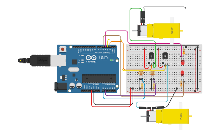 Circuit design carro seguidor de luz con Arduino - Tinkercad