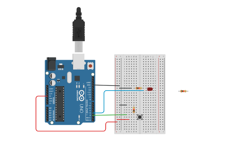 Circuit design Practica 2: Arduino: control de un led con un pulsador | Tinkercad