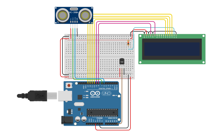 Circuit design sensor de distancia con correccion - Tinkercad