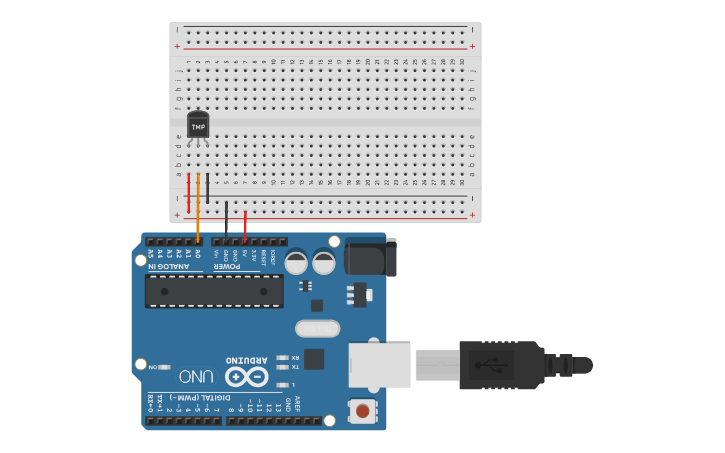 Circuit design temperature TMP36 - Tinkercad