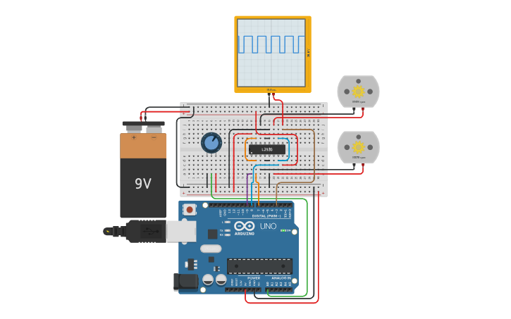 Circuit design IoT - Motores DC com L293D - Tinkercad Circuit design IoT - Motores DC com L293D - Tinkercad