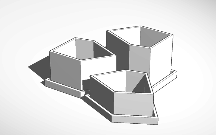 3D design Rice 9 Planters - Tabletop Separate w Drainage & Pans - Tinkercad