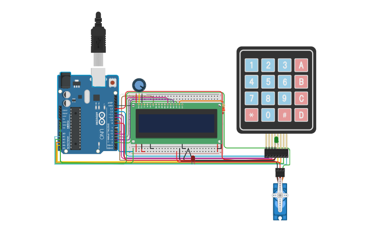 Circuit design caja fuerte, arduino, servo, Teclado Matricial IXE ...