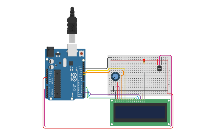 Circuit design Temperature sensing - Tinkercad