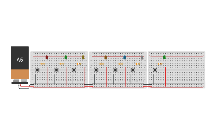 Circuit design Circiuto 7 leds, 7 pulsadores, 7 resistencias - 12 Oct. - Tinkercad