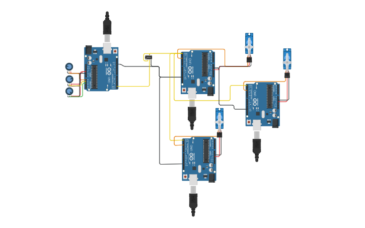 Circuit design Rede Industrial com 4 Arduinos - SEM SELETOR | Tinkercad
