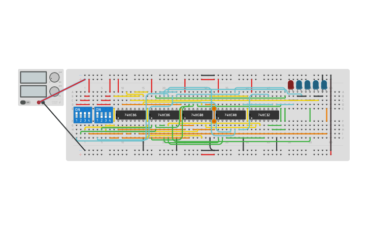 Circuit design 4-bit Binary Adder - Tinkercad