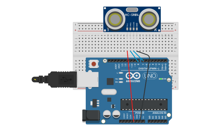 Circuit design HC-SR04 | Tinkercad