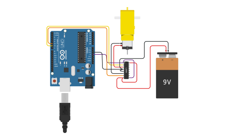Circuit design Motor DC (Motor Amarillo) - Tinkercad