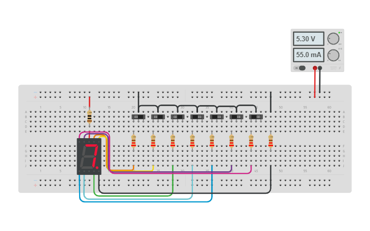 Circuit design Display 7 segmentos | Tinkercad