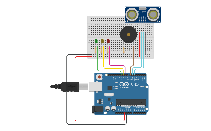 Circuit design Système de sécurité à ultrasons - Tinkercad
