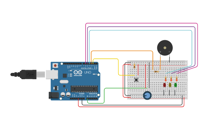 Circuit Design Potentiometer Led Button Tones Tinkercad