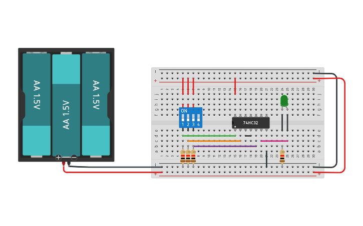Circuit design ejercicio 1 or , 3 entradas - Tinkercad