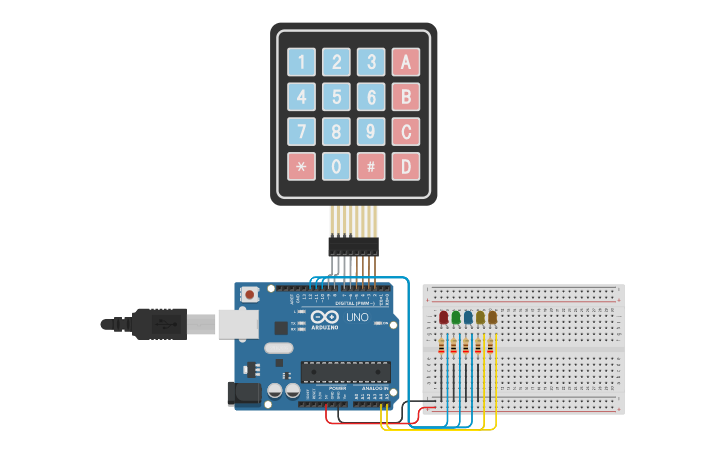 Circuit design Activity #4 (LED Color Code using Keypad) | Tinkercad