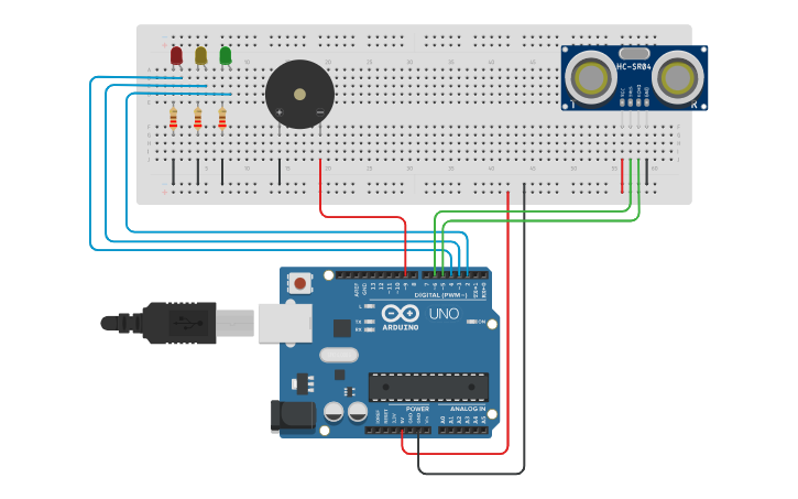 Circuit design Sensor de distancia - Tinkercad