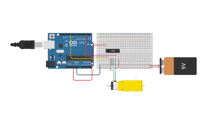 Circuit design Prática 4 - Motor/L293D | Tinkercad