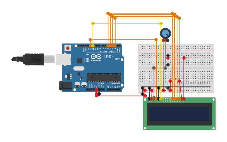 Circuit design [Lab] 19b_LCD Display 1602 - Tinkercad